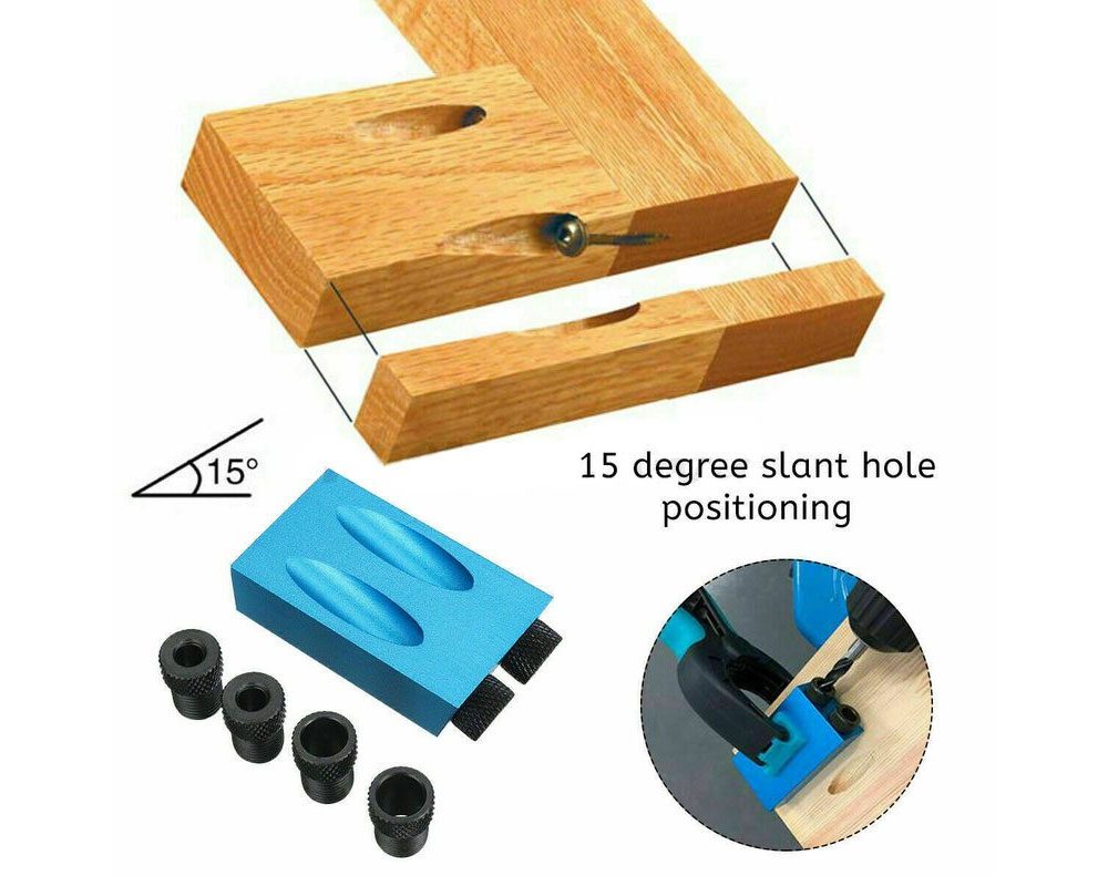 15Pcs Angle Hole Kit Pocket hole Jig Guide Dowel Drill Oblique Drillin ...