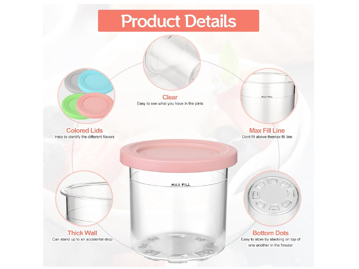 4 Pack Ice Cream Cups 16oz Containers for Ninja Creami Pint,NC299AMZ ...