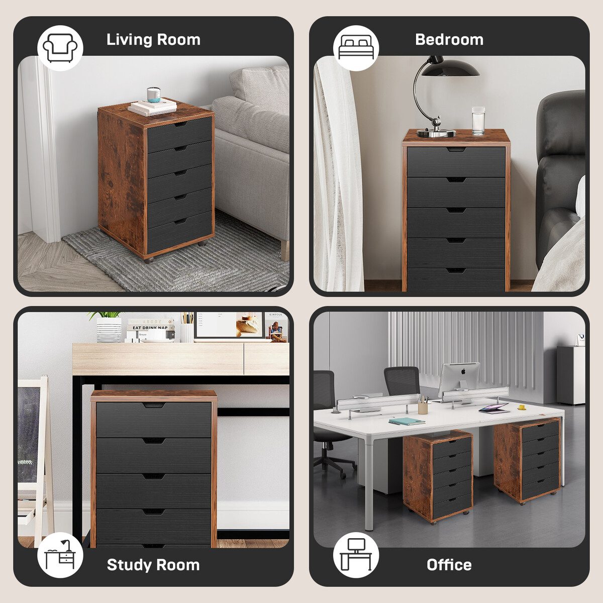 5 Drawer File Cabinet Mobile Filing Document Organiser Chest Cupboard ...