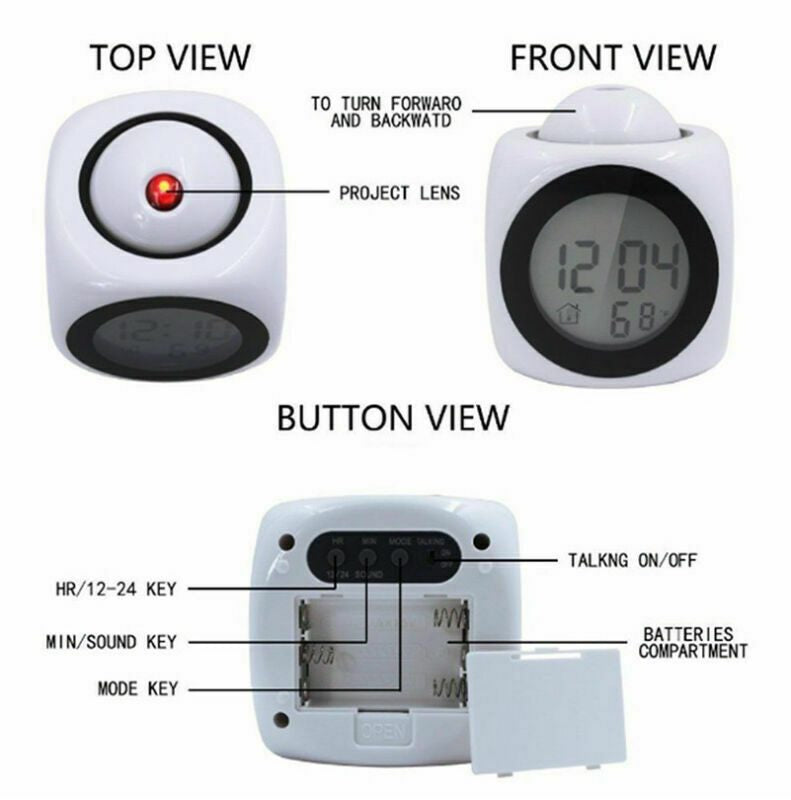 Alarm Clock LED Wall/Ceiling Projection LCD Digital Talking – golly.co.nz